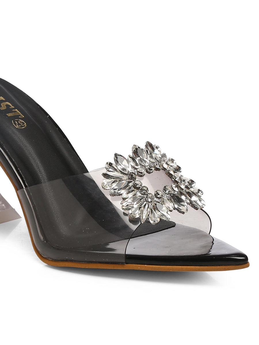 GNIST Pointed Embellished Transparent Black Heels – Gnist Footwear